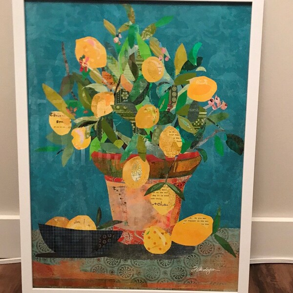 Whimsical Collage Flower Pot Still Life Fine Art Wall Decor Print for ...