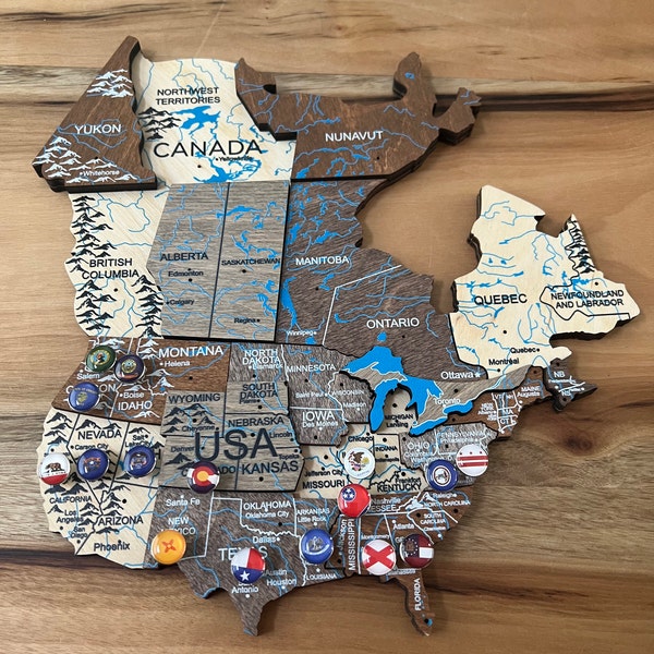 3D Wooden World Map, Panel Wall Art, Push Pin Map on Board, Home Decor ...