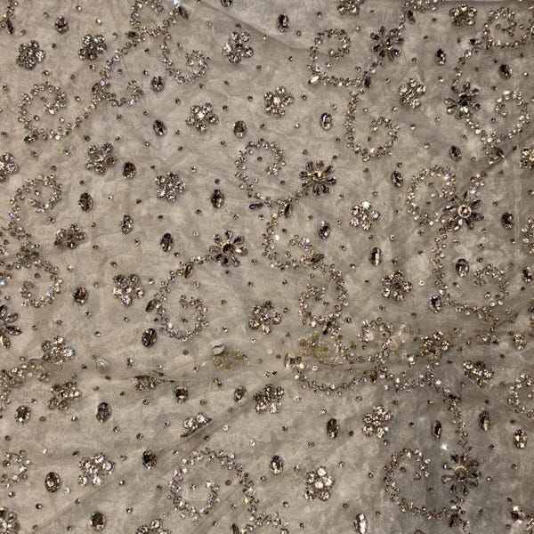 High-end Rhinestone Embellished Fabric | Luxurious Beaded Mesh for Prom ...