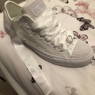 Bridal Wedding Custom White Pearl Converse Wedding Sneakers Bride Converse - Etsy