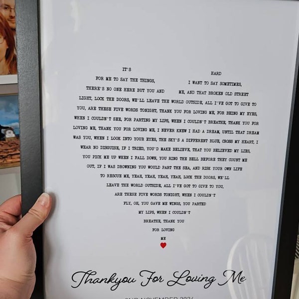 Song Lyrics Heart Print, Favourite Song Lyric Music Wall Art, Custom ...