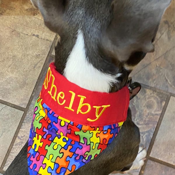 Personalized Autism Awareness Bandana, Puzzle Dog Collar Scarf, Pet ...