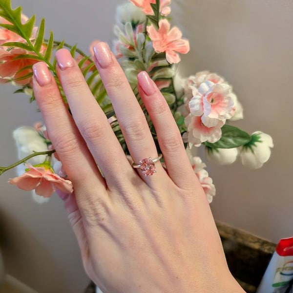 14k Padparadscha Sapphire Ring, Oval Pink Sapphire Ring, Pink Sapphire ...