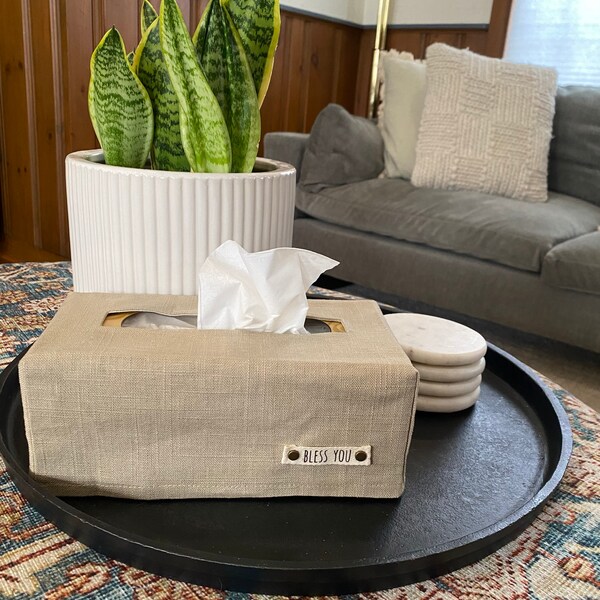 Bless You Tissue Box Cover, Linen, Greystone, Gray, 4.5" X 4.5" X 5" - Etsy