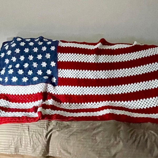 American Flag USA Stars & Stripes Patriotic Afghan Blanket Bedspread 45 ...