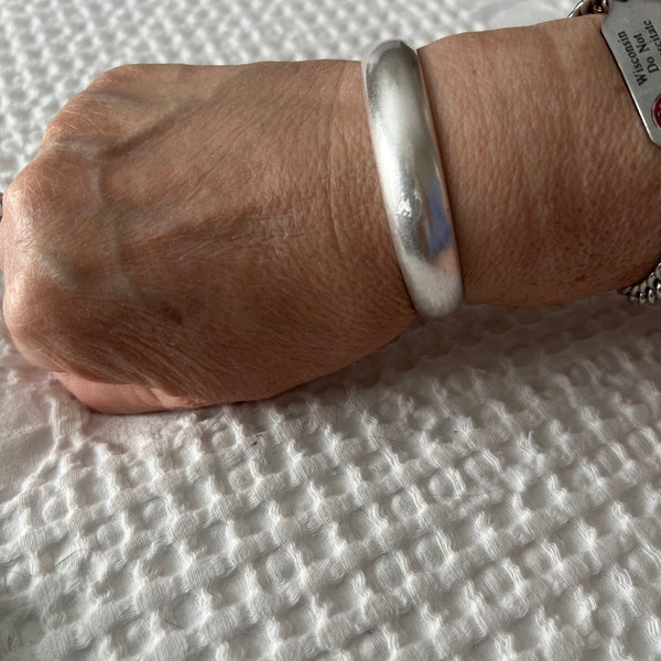 Antique Silver Matte Chunky Open Cuff• Thick Bulky Torque Bangle• XL ...