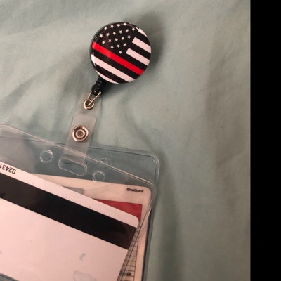 Firefighters Thin Red Line ID Badge Nurse Retractable Badge Reels/ ID ...