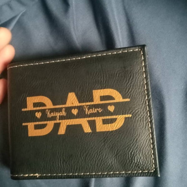 Personalized Kids Name Leather Wallet for Dad, Custom Father's Day Gift ...