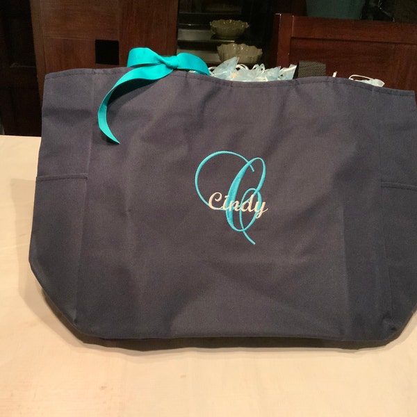 Monogrammed Personalized Tote Bag / Work Bag | Zip Tote / Bridal ...