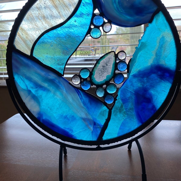 Round Stand for Stained Glass Display, Black Metal Finish, 12" Frame ...