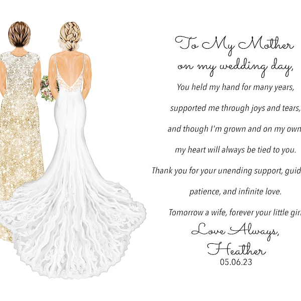 Personalized Bride and Mother Portrait Art PRINT | Mother of Bride ...