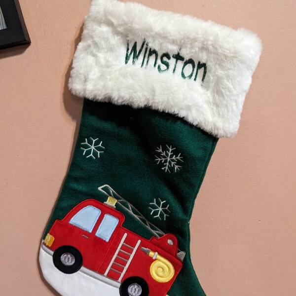 Embroidered Fire Truck Stocking Christmas Stockings, Personalized ...