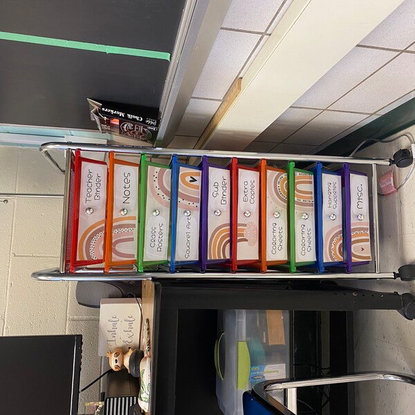 BOHO RAINBOW Teacher Rolling Cart Labels | Editable | Neutral Rainbow ...