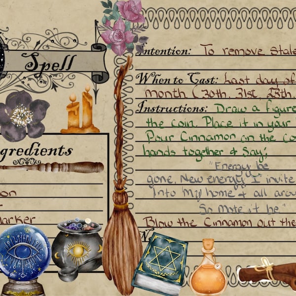 Printable Spell Recipe Card| Instant Download| Grimoire Pages ...