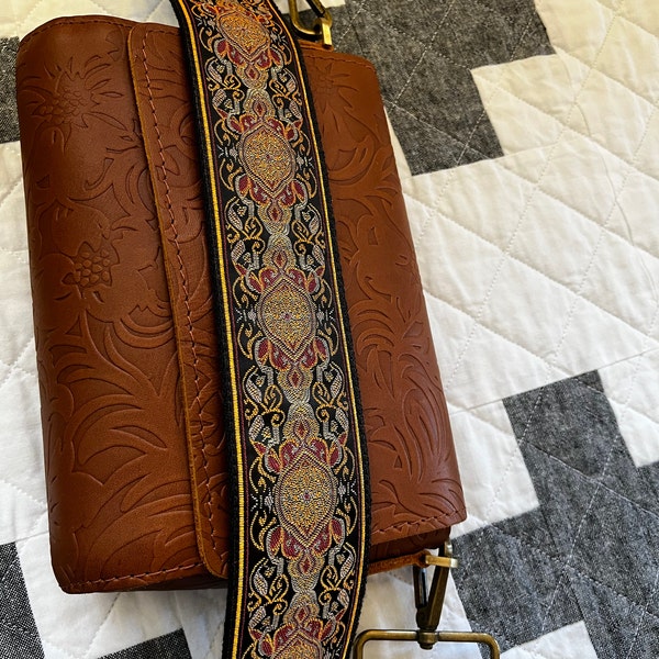 Personalized Embroidered Crossbody Strap | Vintage Style With Gold ...