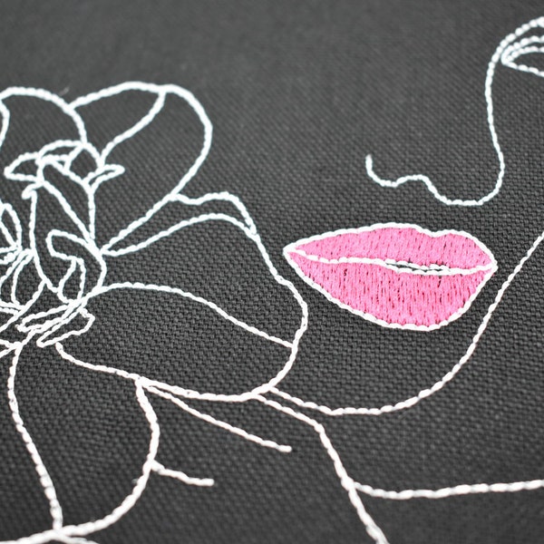 Woman With Flower Embroidery Design, Line Art Embroidery File - Etsy