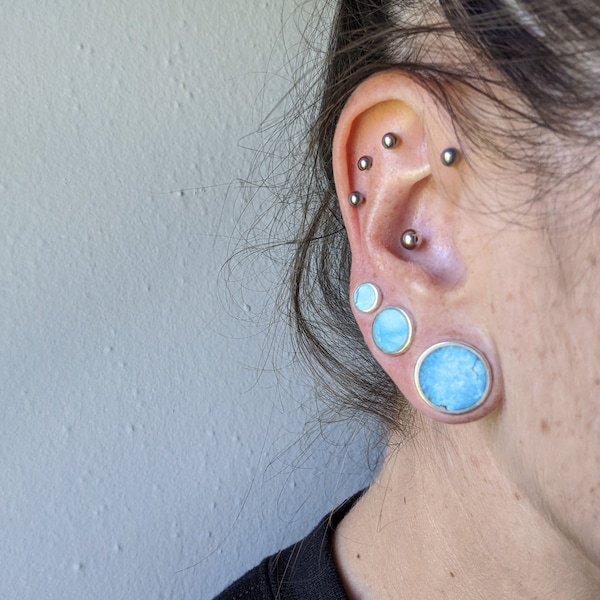 Silver and Solid Turquoise Handmade Large Plugs Gauges - Size 6g to 1 1 ...