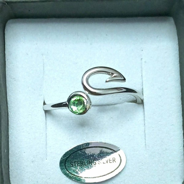 Sterling Silver Fish Hook Ring, Adjustable up to Size 8, Fishing ...