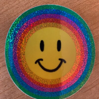 Happy Face Sparkle Sticker...sticker... 90s...rave...acid...vinyl ...