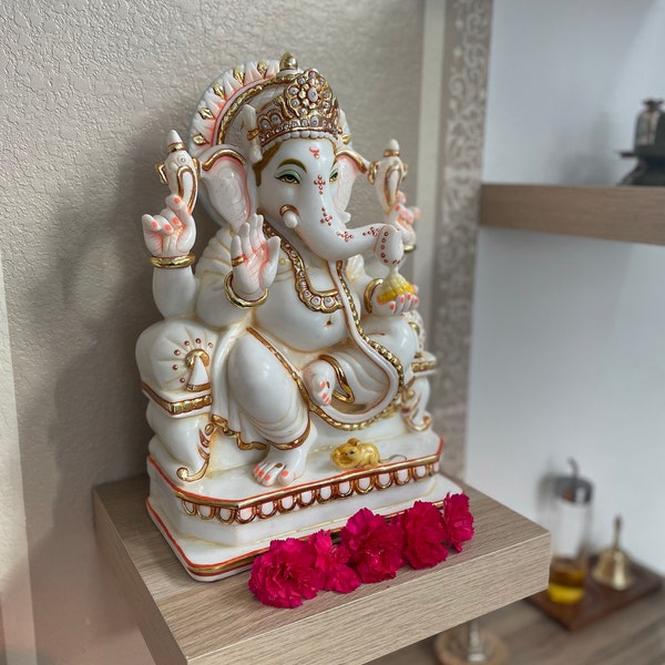 Ganesha Statue,38 Cm Ganesh Idol,cultured Marble Ganesha Figurine,sitting Ganpati, Ganpathi for ...