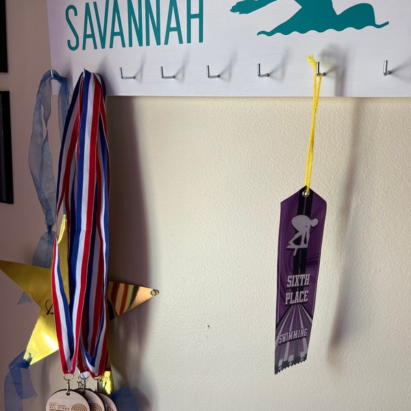 Personalized Swim Ribbon Holder Award Display With Hooks/clips - Etsy