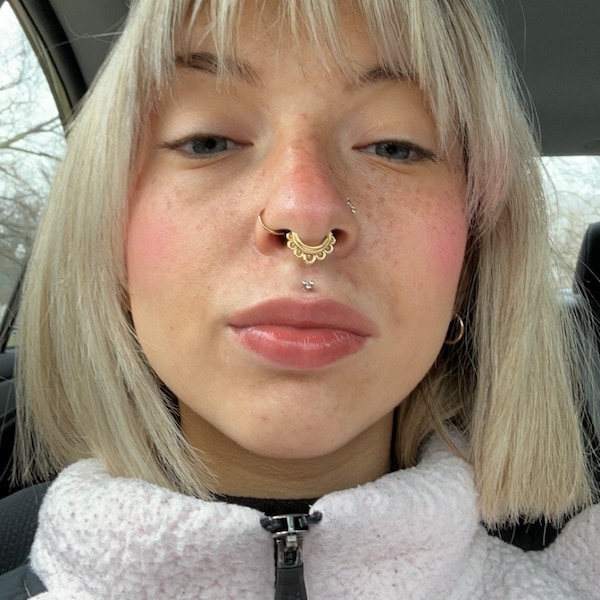 Statement Septum Ring 18K Gold Vermeil, Triple Layered Septum Ring ...
