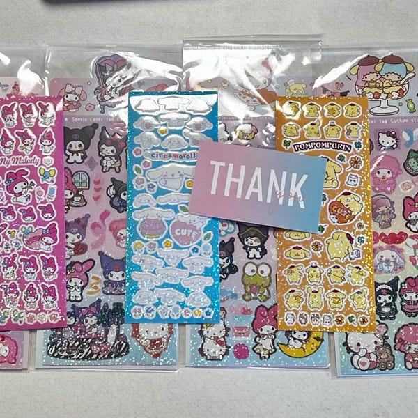 Cute Glitter Sticker Sheets Holographic Kawaii Kitty & Friends Sticker ...