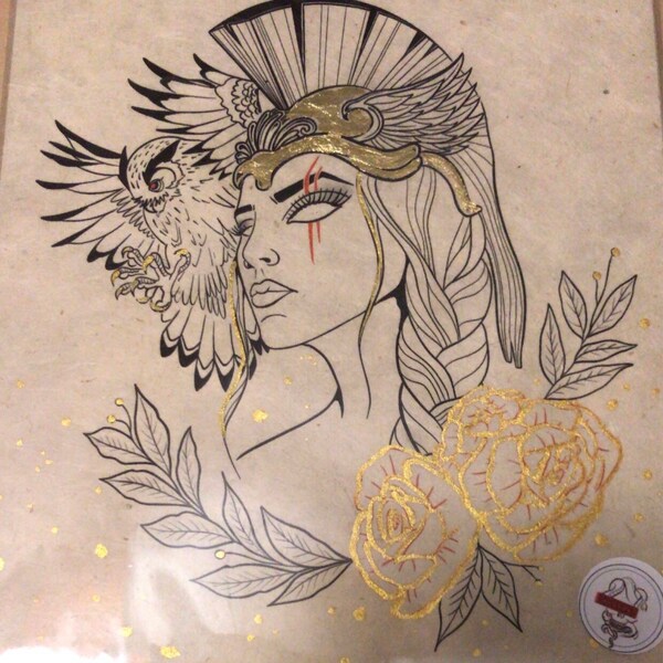 Goddess Athena Art Print on Natural Handmade Paper Complete With Gold ...