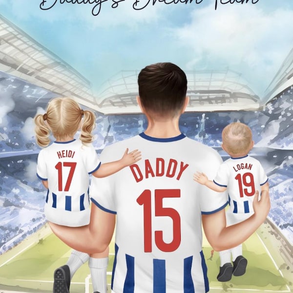 Football Dad and Kids Print, Two Kids and Dad Print, Custom Football ...