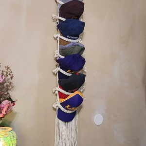 Macrame Hat Hanger up to 14 Caps, Wall Cap Holder, Cap Rack, Baseball ...
