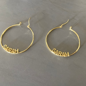 Custom Name Hoops Large Hoop Earrings in Sterling Silver, Gold and Rose ...