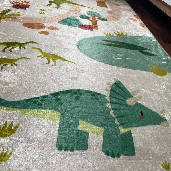 Dinosaurs Themed Washable Kid's Room Rug|forest Road Nursery Play Mat ...