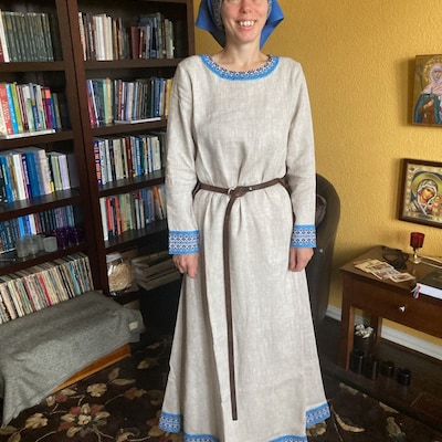Early Medieval Wide Warm Wool Dress With Natural Silk Hems for Viking ...
