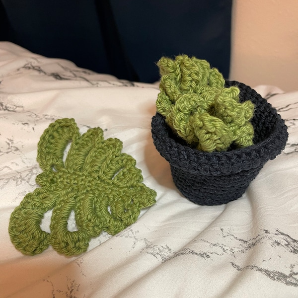 Monstera Leaf Crochet Pattern and Video Link + Terra Cotta Pot (PDF and ...