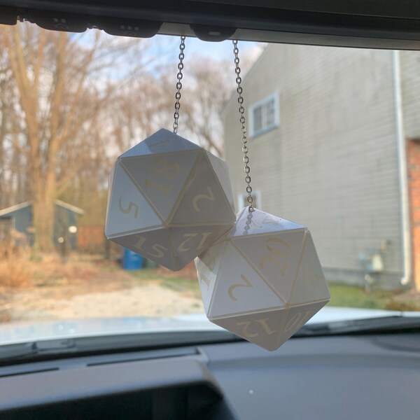 D20 Car Dice [2" Glow in the Dark and White Holographic - "moonbeam ...