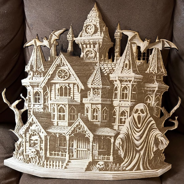 Haunted Mansion With Ghost 3D Illusion Laser Engraving Design - Spooky ...