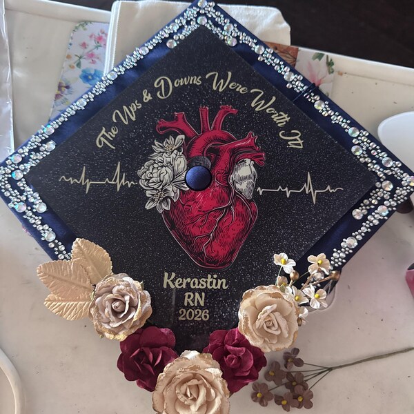 Anatomical Heart Nursing Graduation Cap Topper, Custom ICU Nurse Grad ...