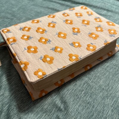 Linen Roses Book Sleeve, Embroidery Book Cover, Linen Flower Book Pouch ...
