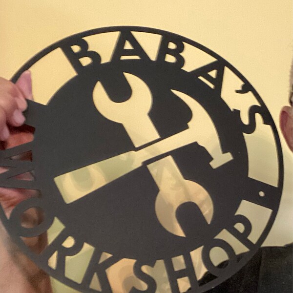 Personalized Fathers Day Sign for Dad, Papas Work Shop Metal Sign ...