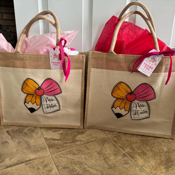 Custom Teacher Tote Bag, Teacher Coquette Bow Bag, Teacher Gift Bag ...