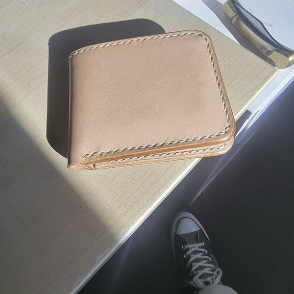 Natural Vegetable Tanned Leather Wallet, Bifold Wallet, Handmade, Full ...