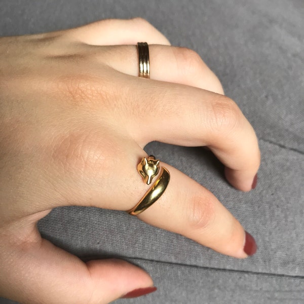 Adjustable Gold Plated Fox Ring - Gold Plated Wrap Ring - Open Wrap Ring - Fox Jewellery ...