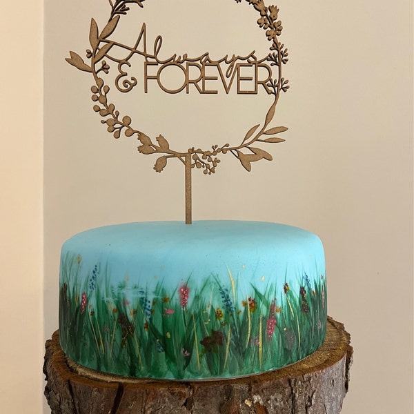 Floral Wreath Wedding Cake Topper - Personalised Wooden Cake Topper (x5 ...