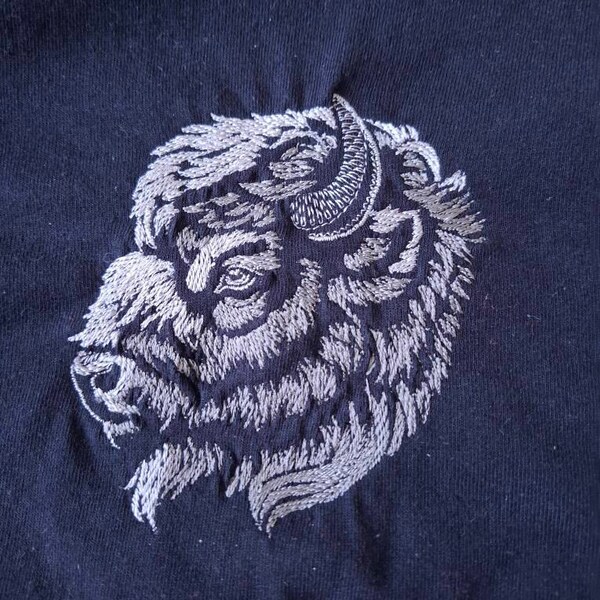 Monochrome Bison Head Embroidery Design - Majestic Wild Animal Machine ...