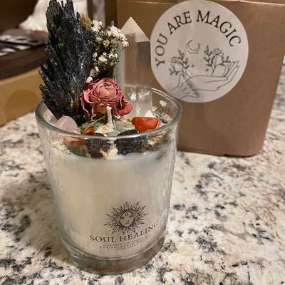 Soul Healing Intention Candle Packed With Crystals, Herbs and Flowers ...