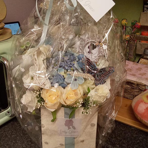 Blue Hat Box Silk Flowers Hamper - Etsy