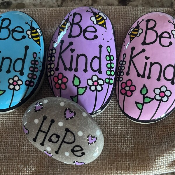 Set of 3 Bee Painted Rocks Be Kind Bumblebee Stones for Decoration ...