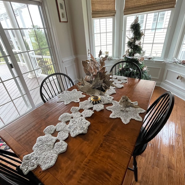 Handmade Bead Table Runner, Christmas Beaded Runner, Snowflakes ...