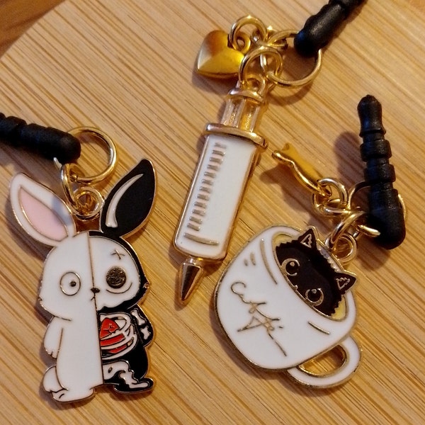 Cell Phone Charm Dust Plug Keychain Zipper Pull 3.5mm Audio Jack, Clip ...