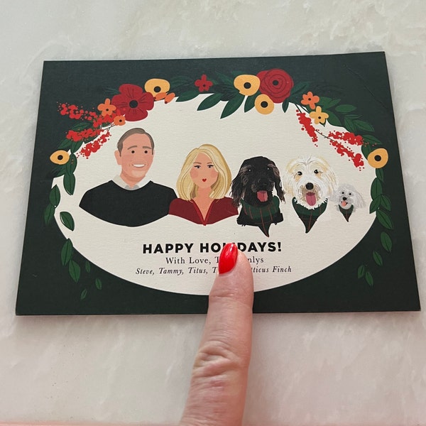 Christmas Card With Family Portrait | Digital Couple Illustration ...